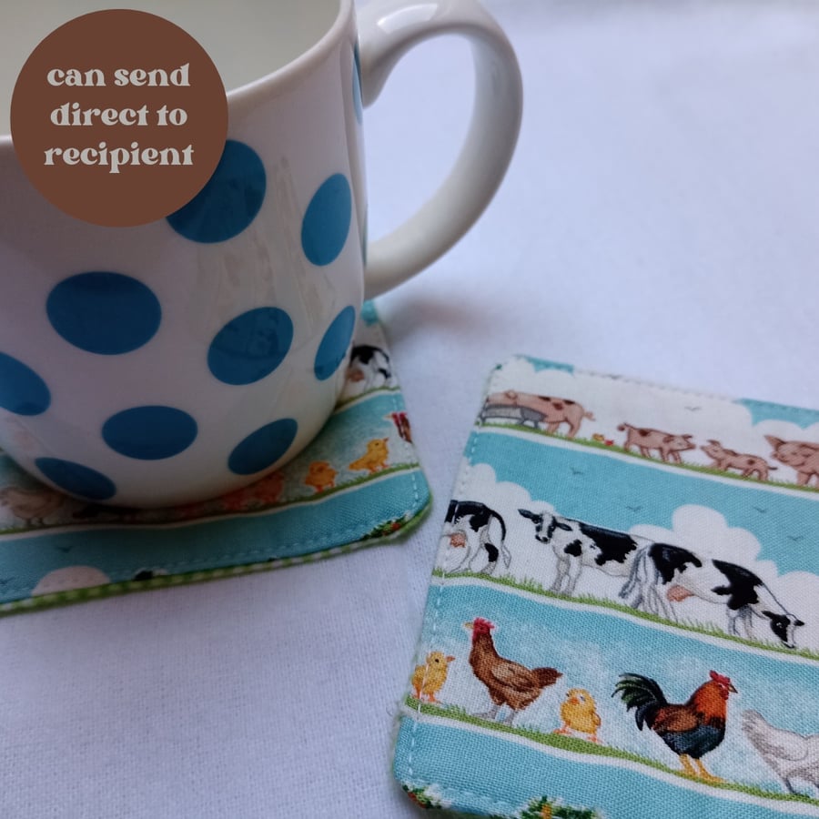 Mug mats fabric coasters - Farm animal theme - Folksy