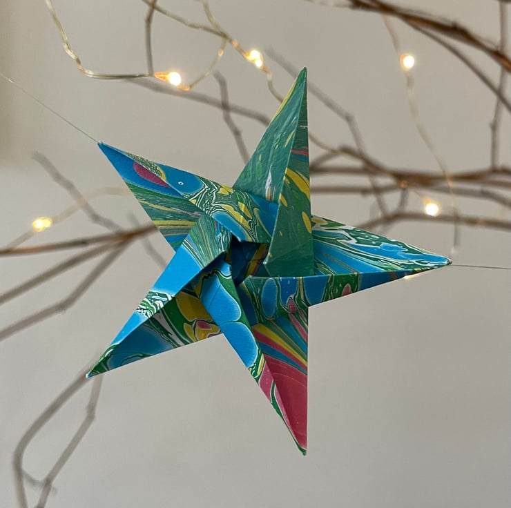 Christmas Star Garland, Marbled Paper Decoratio... - Folksy