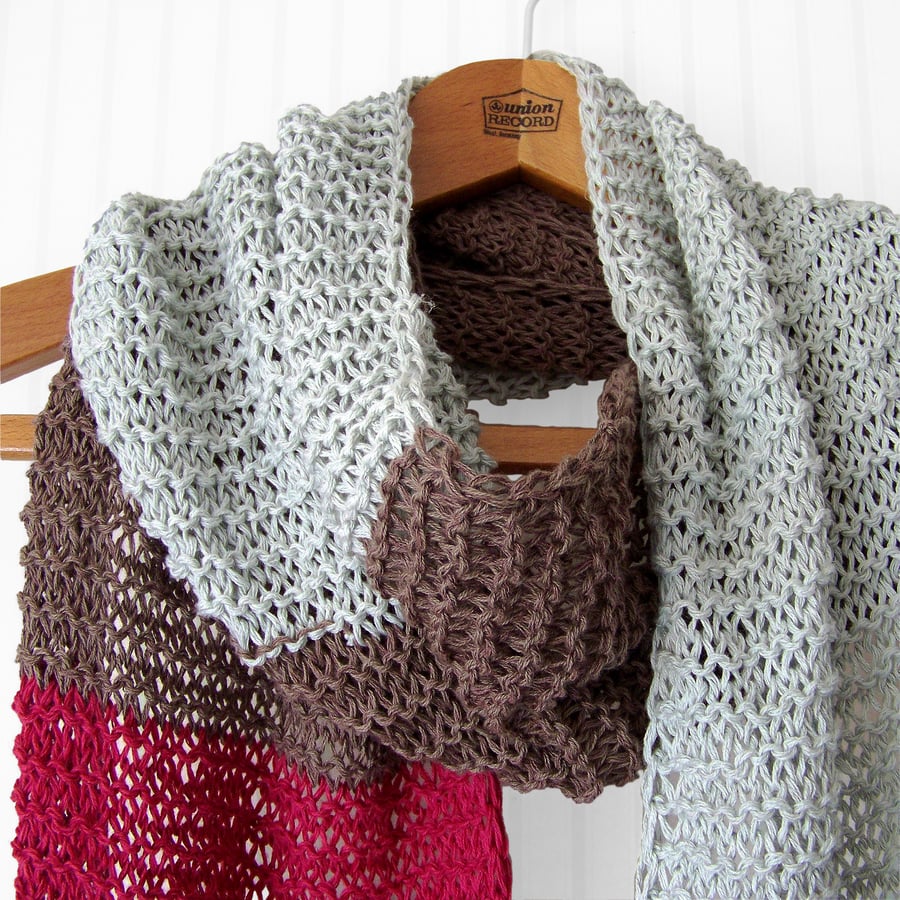 Brown, Red, and Silver Loose Knit Long Scarf - Folksy