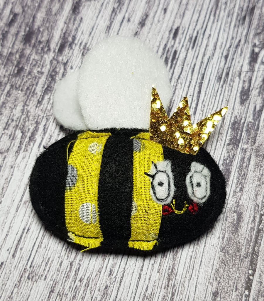 Queen Bee in Felt with Gold Glitter Crown, fill... - Folksy