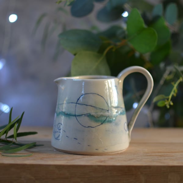 Medium Seascape ceramic jug - glazed in sea tones - Folksy