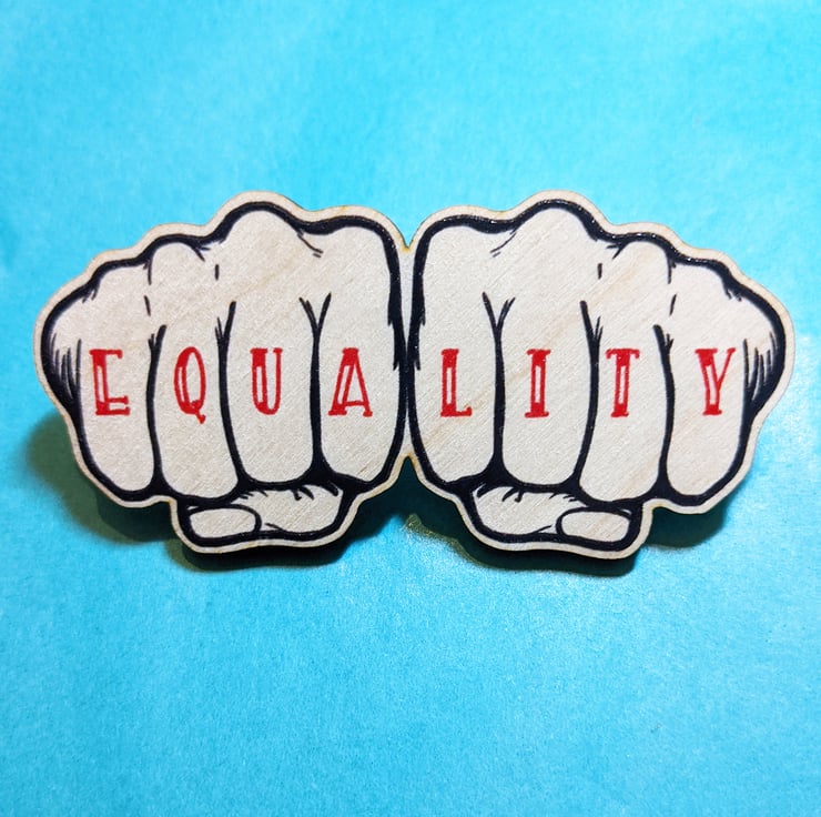 Feminist Equality - wooden pin badge - knuckle ... - Folksy