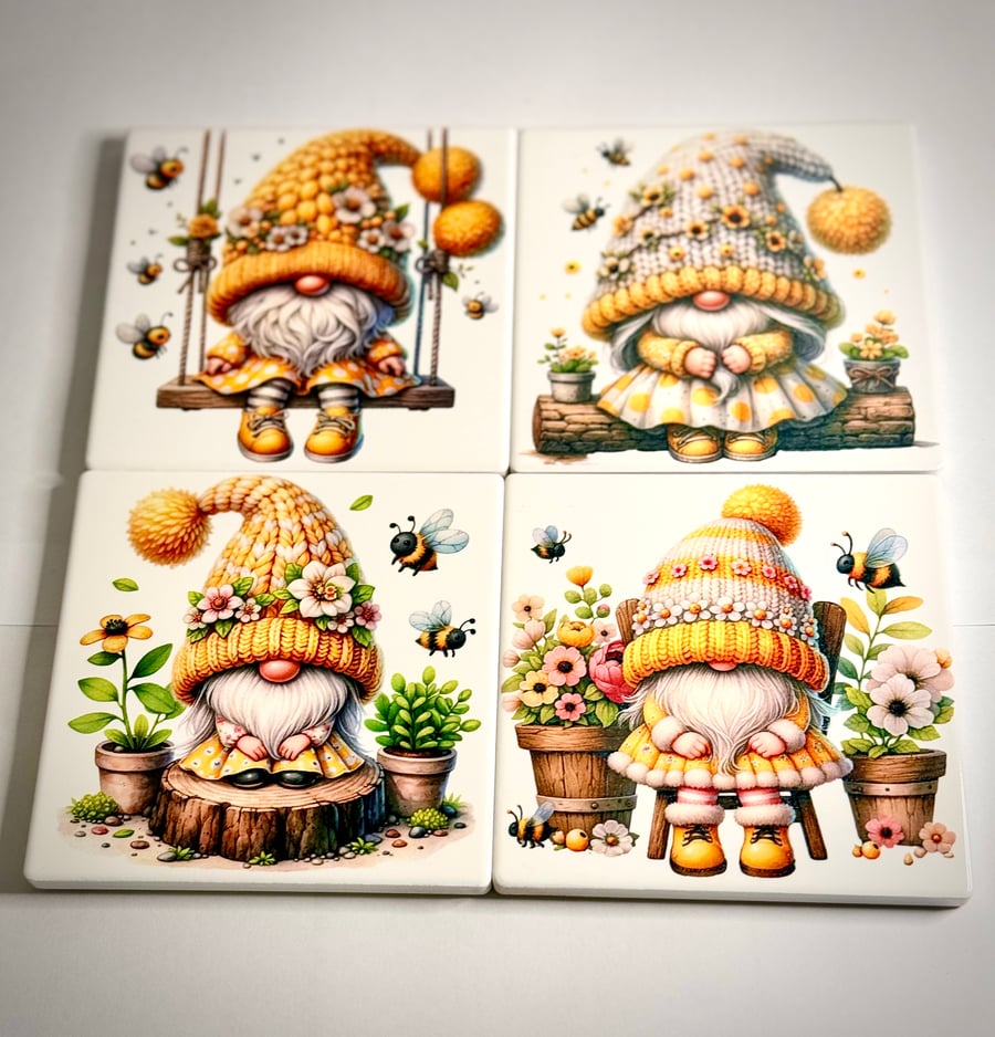 Set of Four Handmade Ceramic Gnome Coasters, No... - Folksy