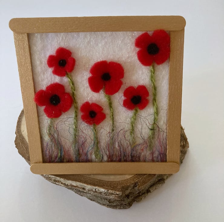 3D felted poppy miniature picture - Folksy