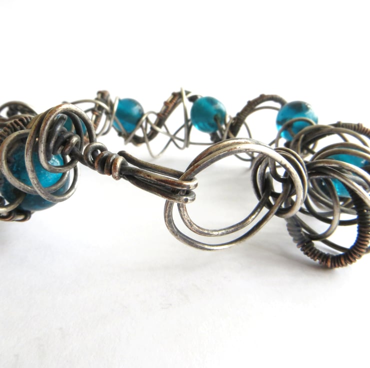 Bangle, Coiled Silver Wirework with Turquoise G... - Folksy