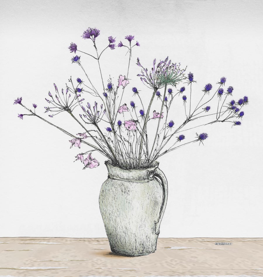 Vase with Flowers limited edition print from pe... - Folksy