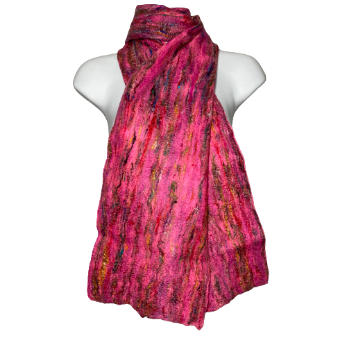 Felted merino wool scarf in bright pink with sa... - Folksy