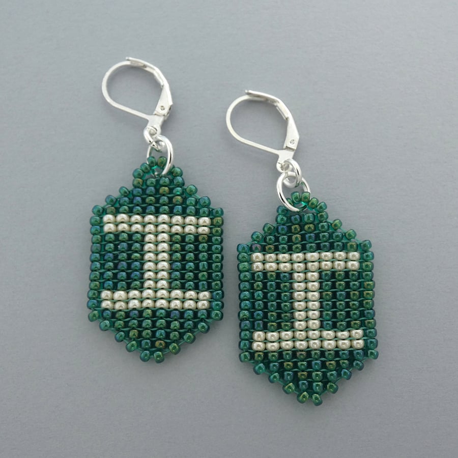 Letter I glass beaded earrings with silver plat... - Folksy