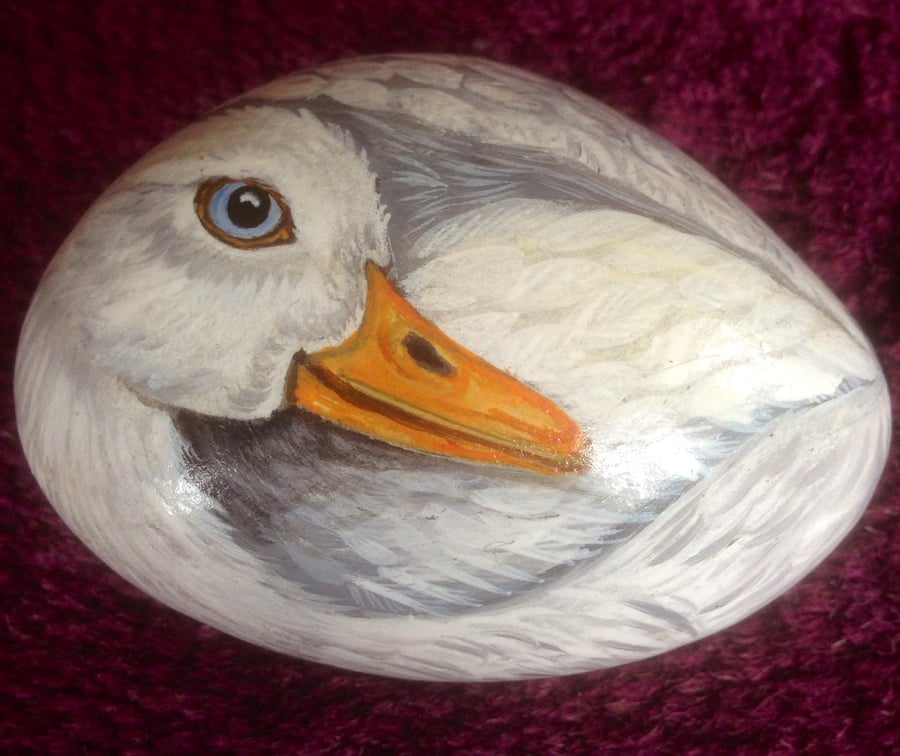 Hand painted rock duck - Folksy