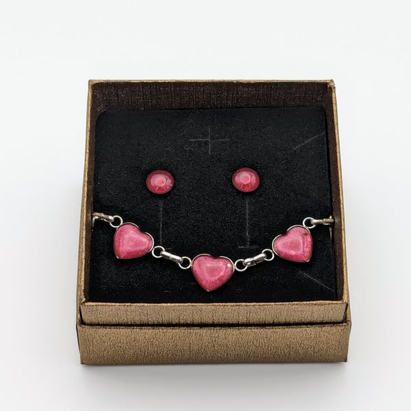 Fuschia Pink Heart Bracelet & Matching Stud... - Folksy