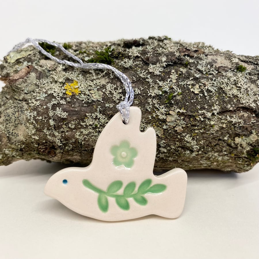 Teeny ceramic dove decoration with leaves and d... - Folksy