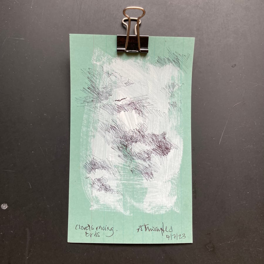 Clouds racing birds, abstract drawing - Folksy