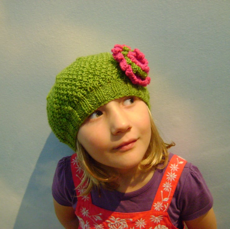 Girls Beanie Flower Hat in Red & Turquoise ... - Folksy