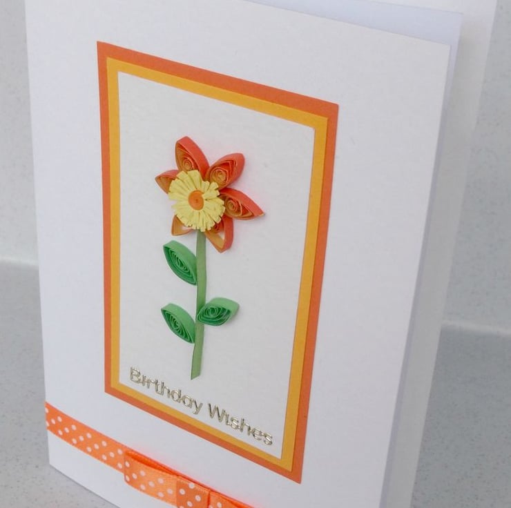 Quilled handmade birthday card, quilling daisy - Folksy