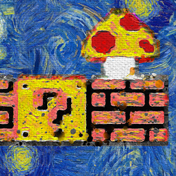 Super Mario Van Gogh Starry Night style art print - Folksy