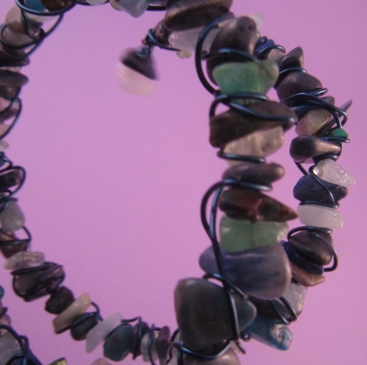 Blue Gemstone Wire Wrapped Memory Wire Bracelet... - Folksy