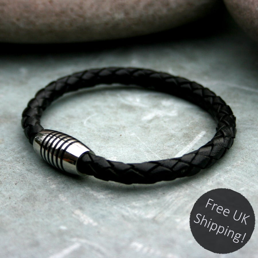 Men's Black Leather Apollo Bracelet - Folksy