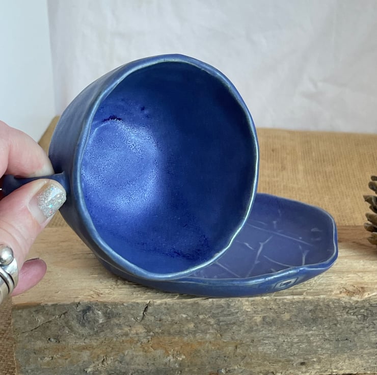 Hand made ceramic tea cup & saucer, blue te... - Folksy