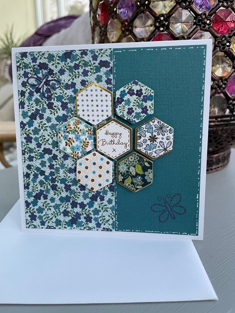 Patchwork style hexagon birthday card - Folksy