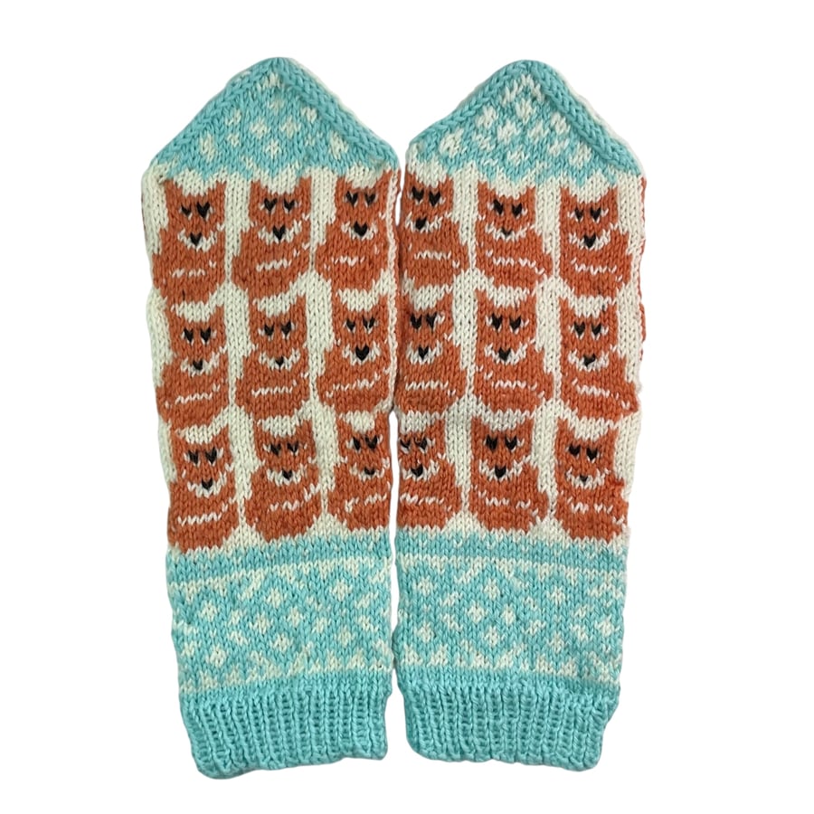 Handknitted fox mittens, pure wool animal mitte... - Folksy