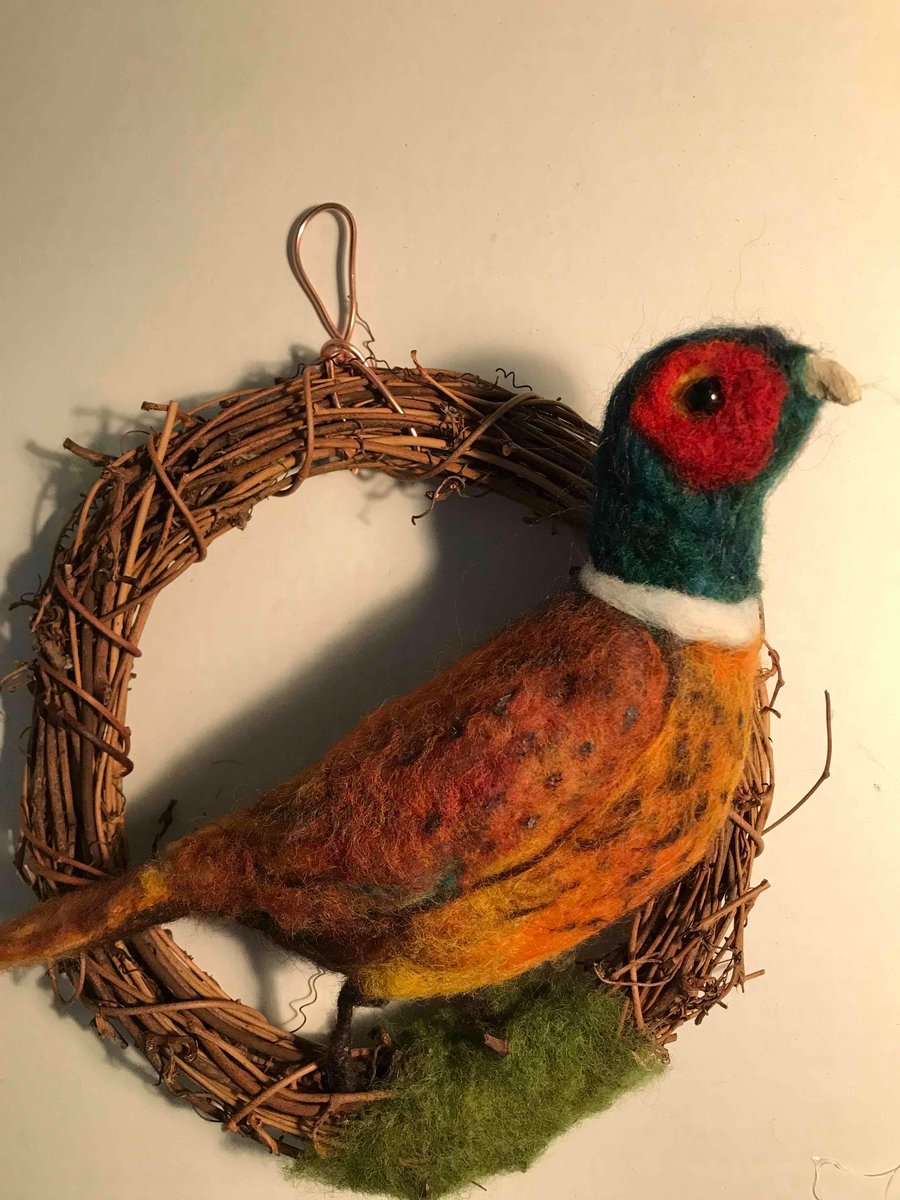 Pheasant wreath needle felted bird - Folksy