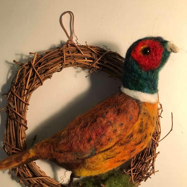 Pheasant wreath needle felted bird - Folksy