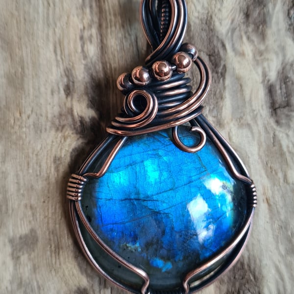 Handmade Natural Blue Labradorite Copper Pendan... - Folksy