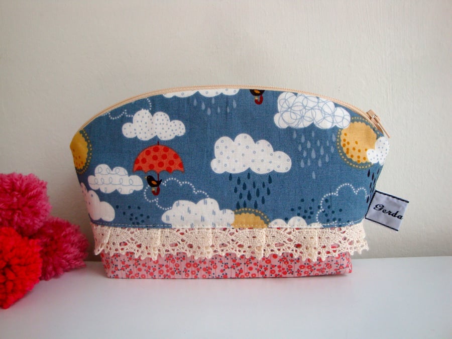 Cotton Make Up Bag - lace trim - wipe clean lin... - Folksy