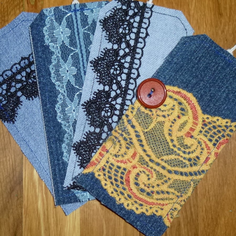 Recycled Denim and Lace Gift Tags - Set of 4 - Folksy