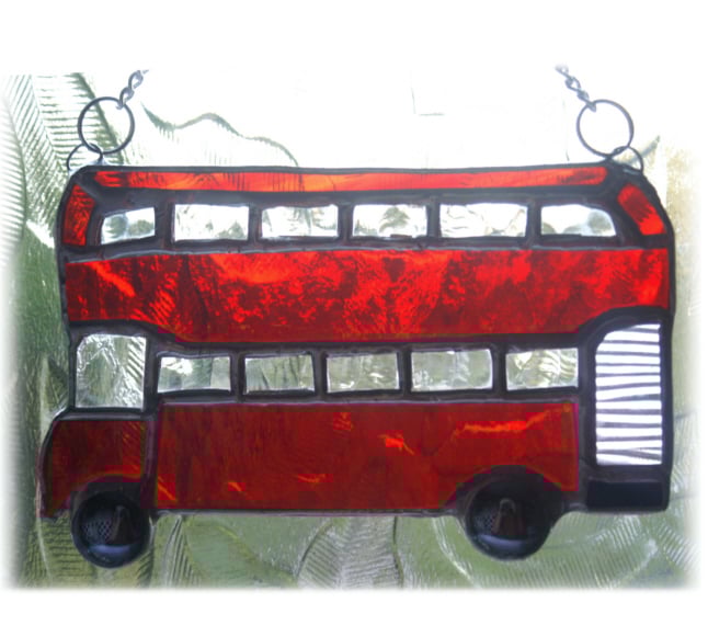 Double Decker Bus Suncatcher Stained Glass Red ... - Folksy