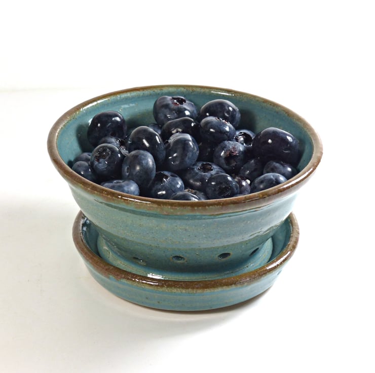 Blue Stoneware Berry Bowl and Standing Dish - Folksy