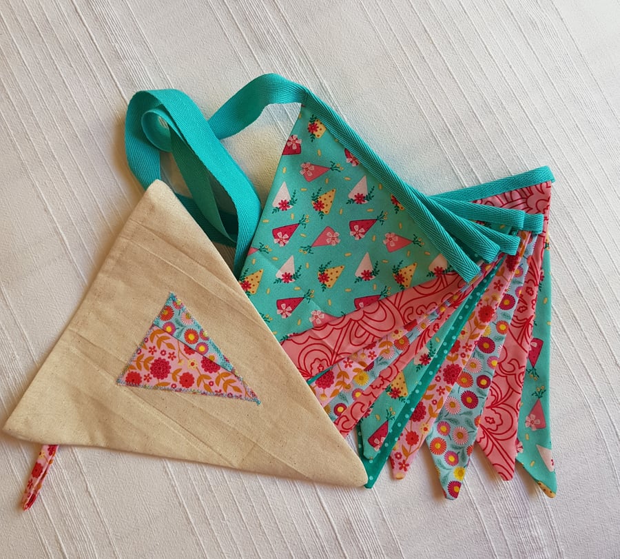 Cotton bunting in a bag: turquoise and pinks - Folksy
