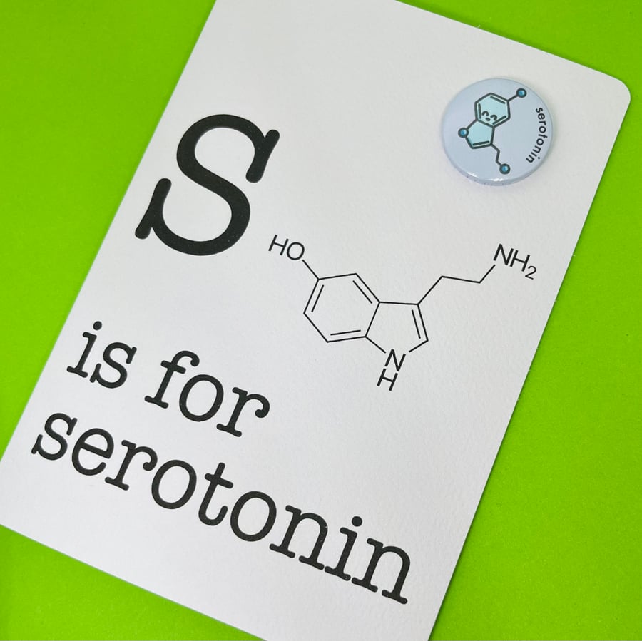 S is for serotonin card with removable badge. G... - Folksy