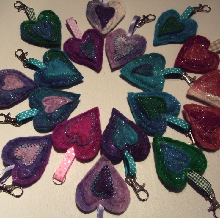 Handmade Felt Heart keyring - Folksy