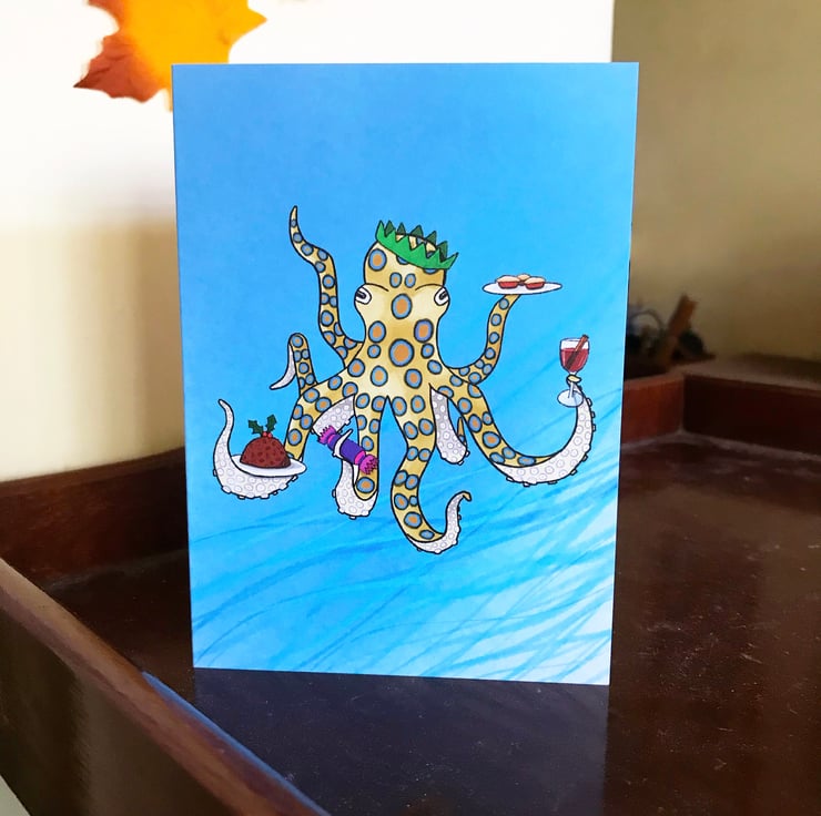 Octopus Christmas Party Illustration A6 Card - Folksy