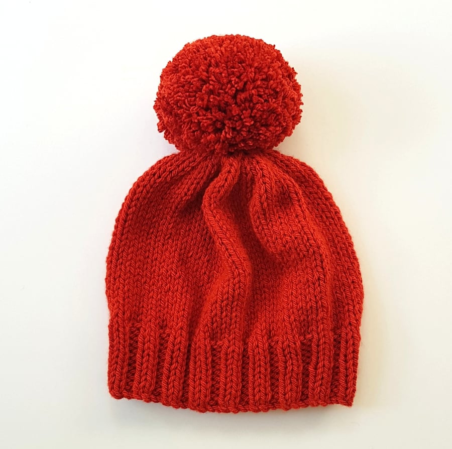 Bobble Hat in Burnt Orange Chunky Yarn - Folksy