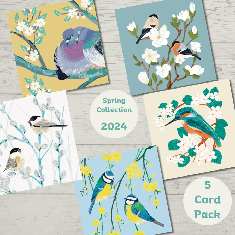 Blank card set garden birds blossom trees - Folksy