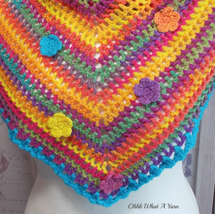 Bright rainbow crochet shawl, scarf, shawlette,... - Folksy