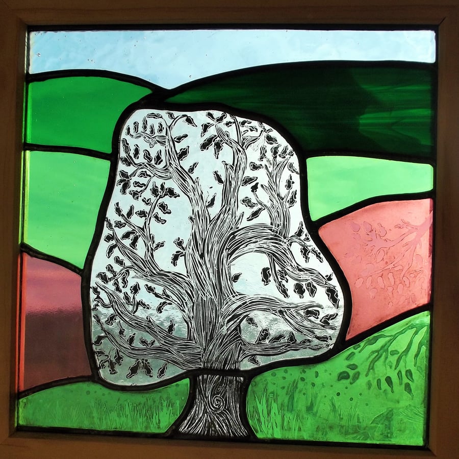 Oak Tree - Stained Glass Panel - Folksy