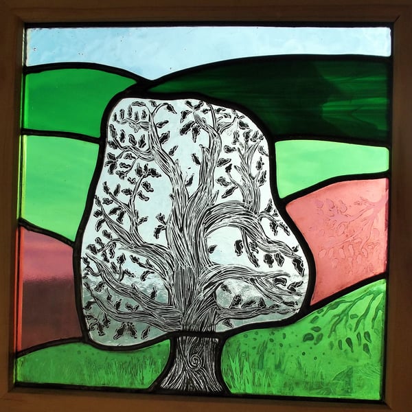Oak Tree - Stained Glass Panel - Folksy