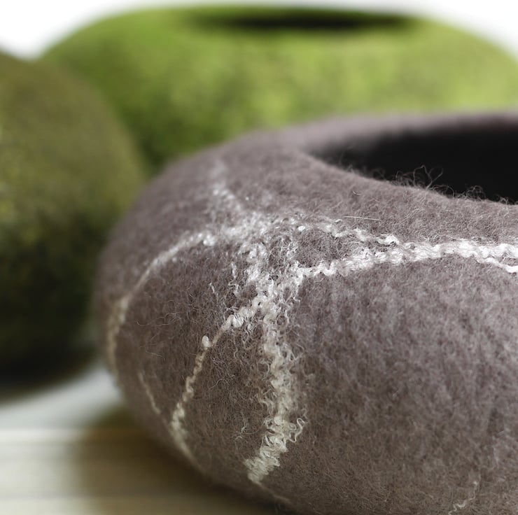 Taupe Grey Felt Striped Pebble Bowl - hand felt... - Folksy