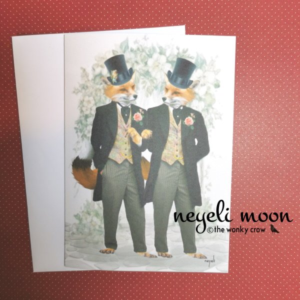 Mr & Mr artwork Wedding Card Fox LGBTQ hand... - Folksy