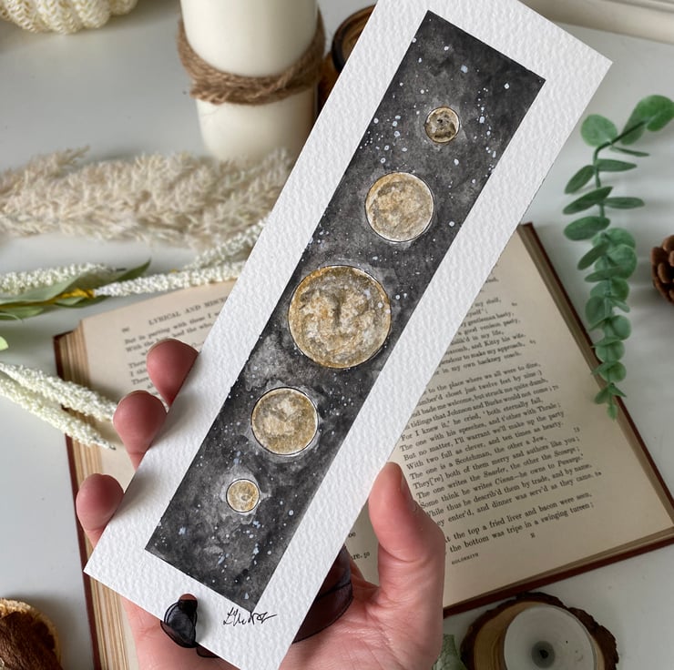 Hand painted moon phase bookmark - Folksy