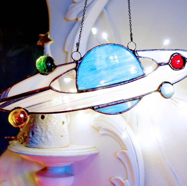 Planet Saturn Stained Glass Window Suncatcher O... - Folksy