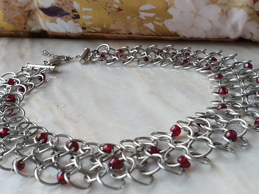 chainmail choker necklace Dragon Blood Droplet - Folksy