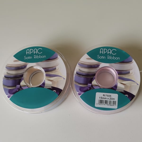 15mm x 20m Satin Ribbon, Cream Ribbon, Pink Rib... - Folksy