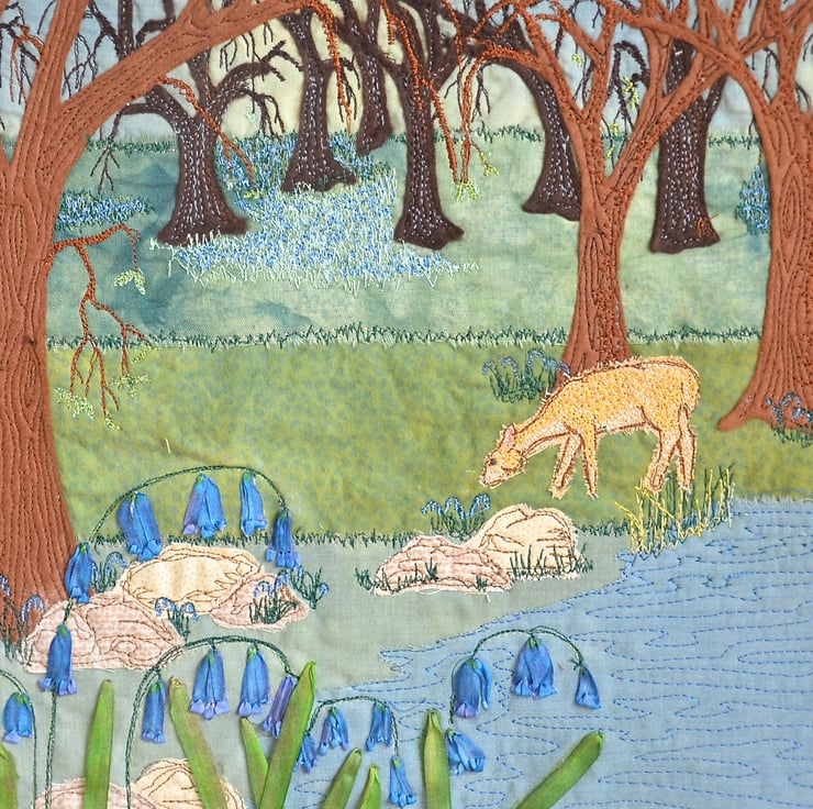 Bluebell wood - woodland textile wall art with ... - Folksy