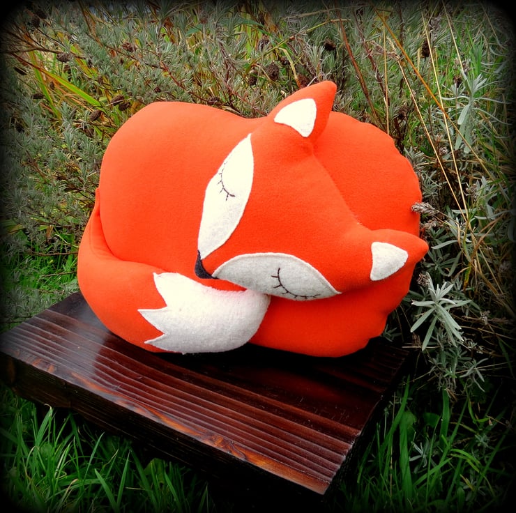Snoozy Fox shaped cushion. 40cm in length. - Folksy