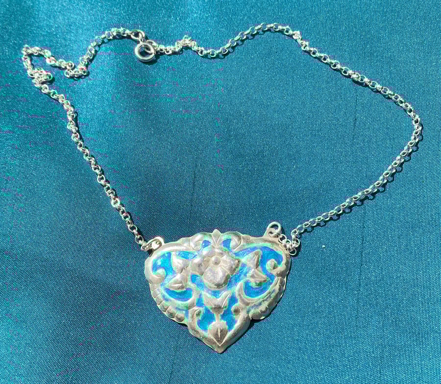 Enamelled silver pectoral necklace - Folksy