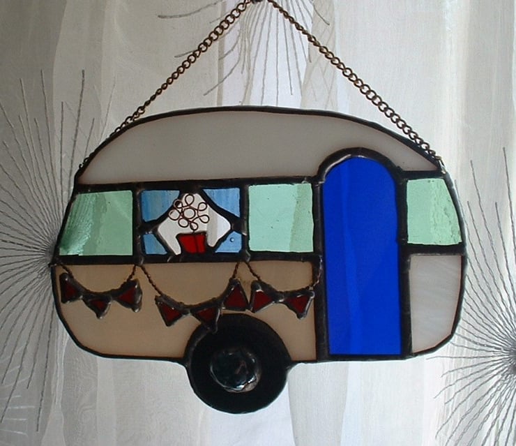 "Happy Camping" Stained Glass Caravan... - Folksy